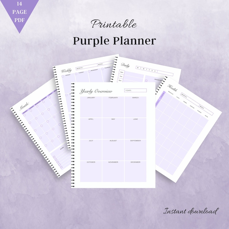 Purple Printable Planner, Undated Planner, Planner Inserts, Life ...