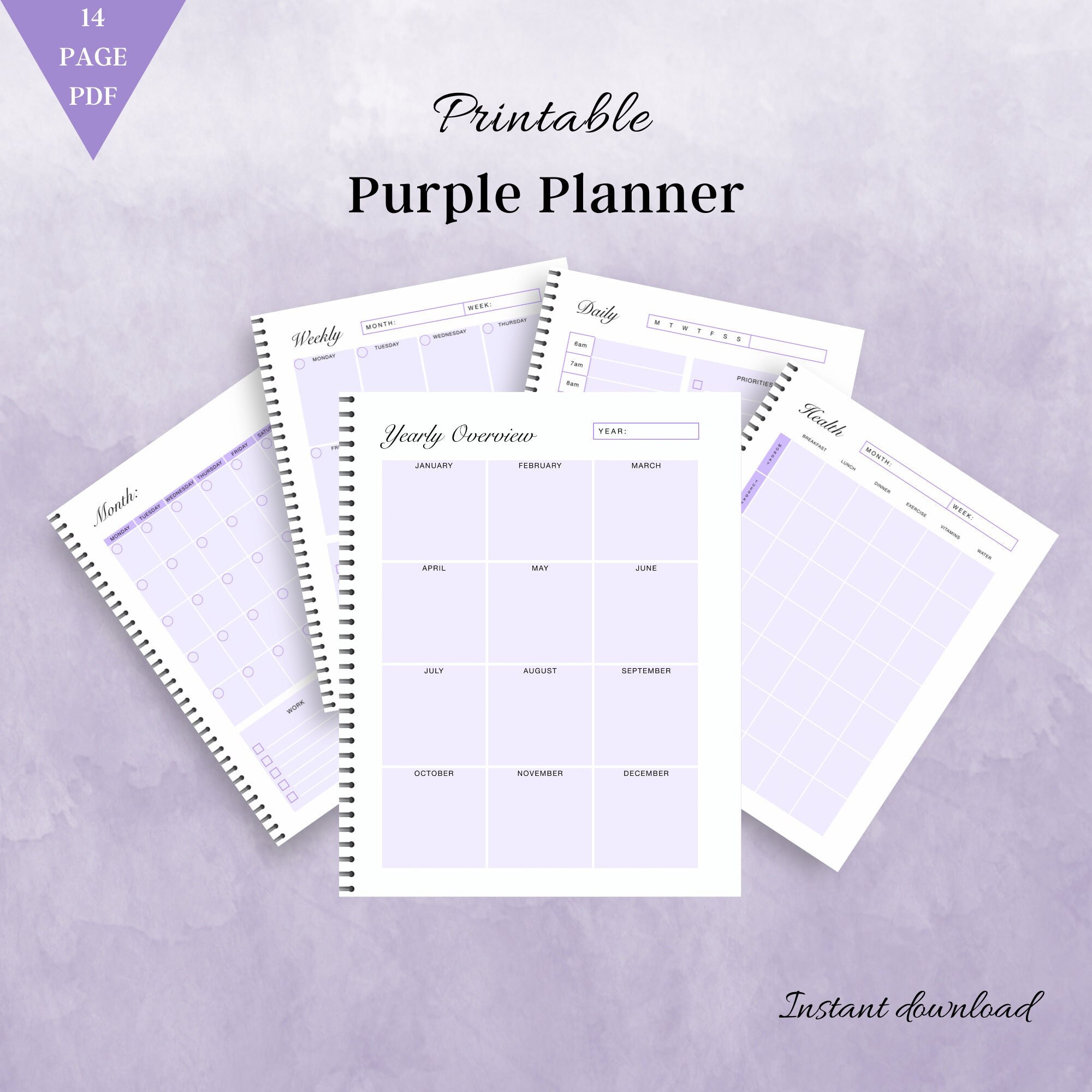 Purple Printable Planner, Undated Planner, Planner Inserts, Life ...