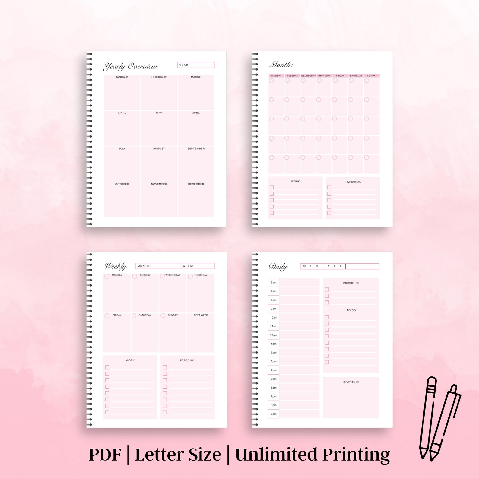 Pink Printable Planner, Undated Planner, Planner Inserts, Life ...