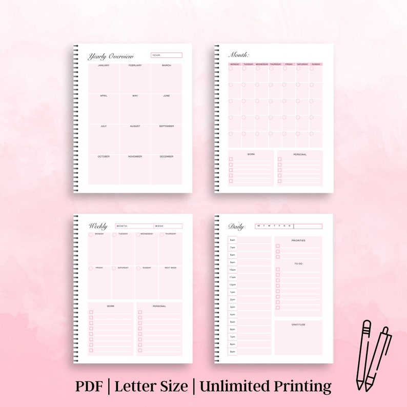 Pink Printable Planner, Undated Planner, Planner Inserts, Life ...