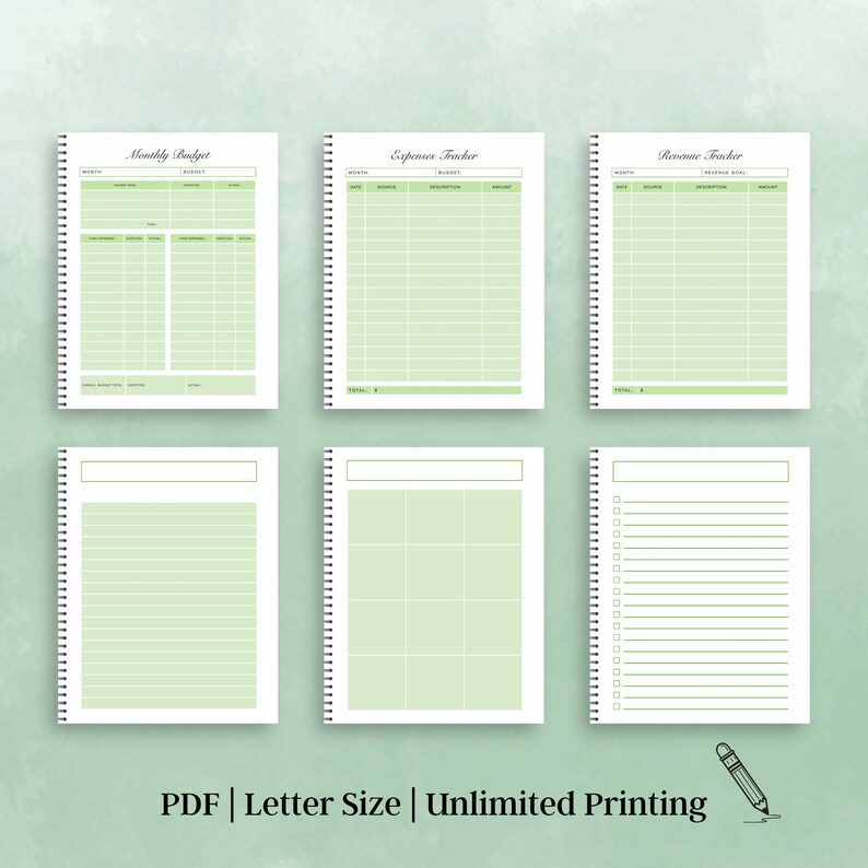 Green Printable Planner, Undated Planner, Planner Inserts, Life ...