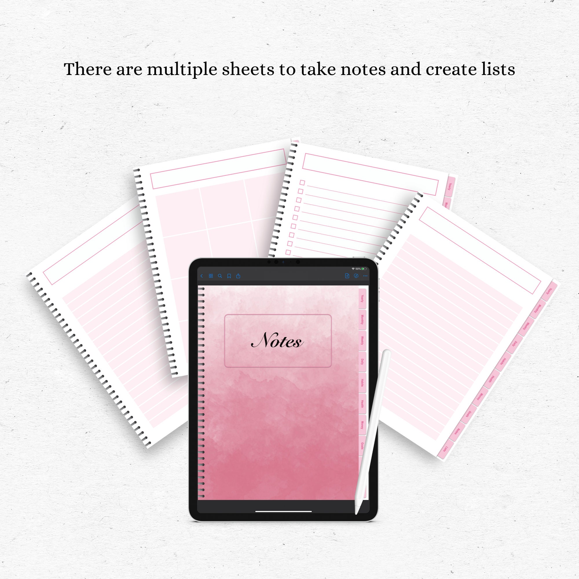 Classic Pink Watercolor Digital Planner, iPad Planner, Undated Planner ...