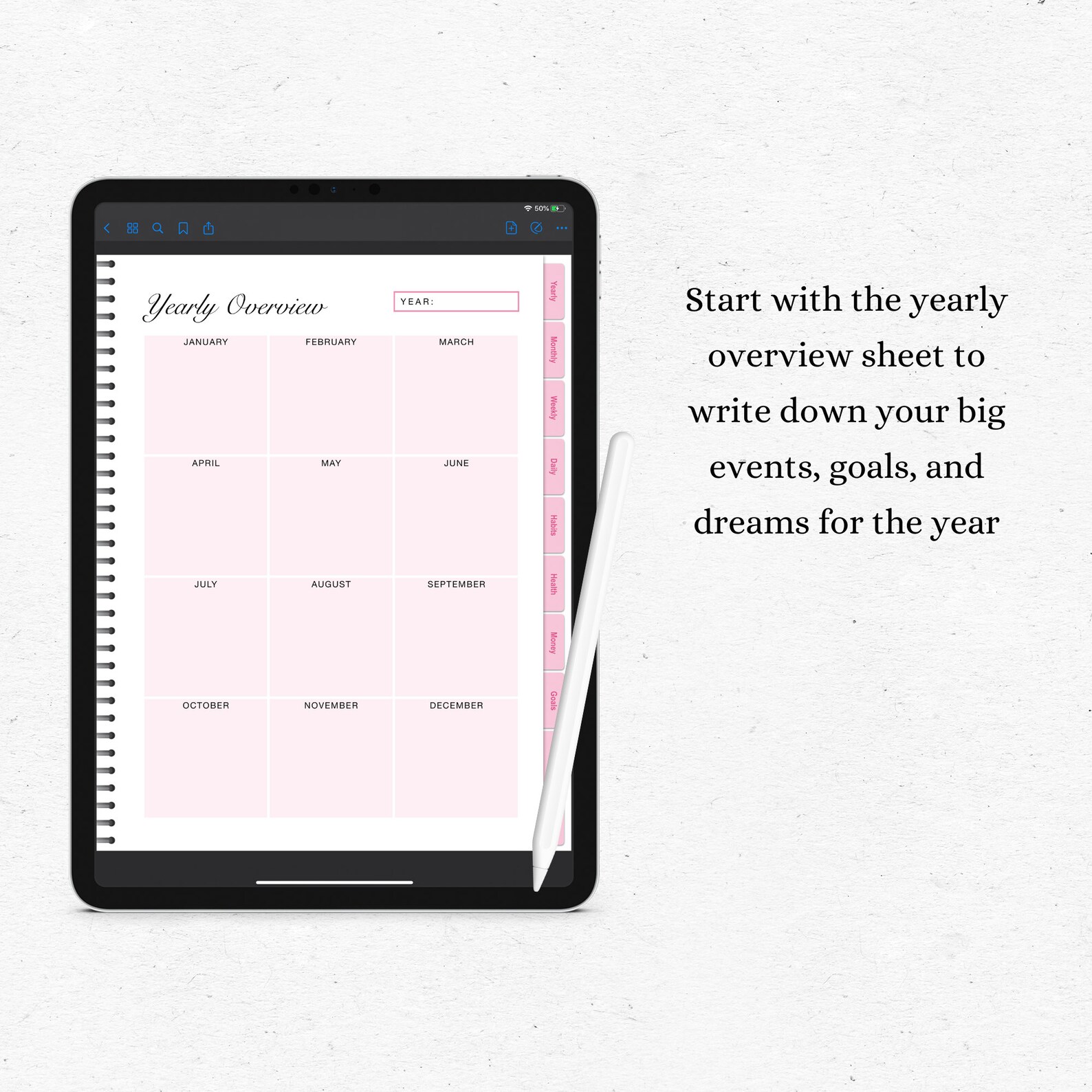 Classic Pink Watercolor Digital Planner, iPad Planner, Undated Planner ...