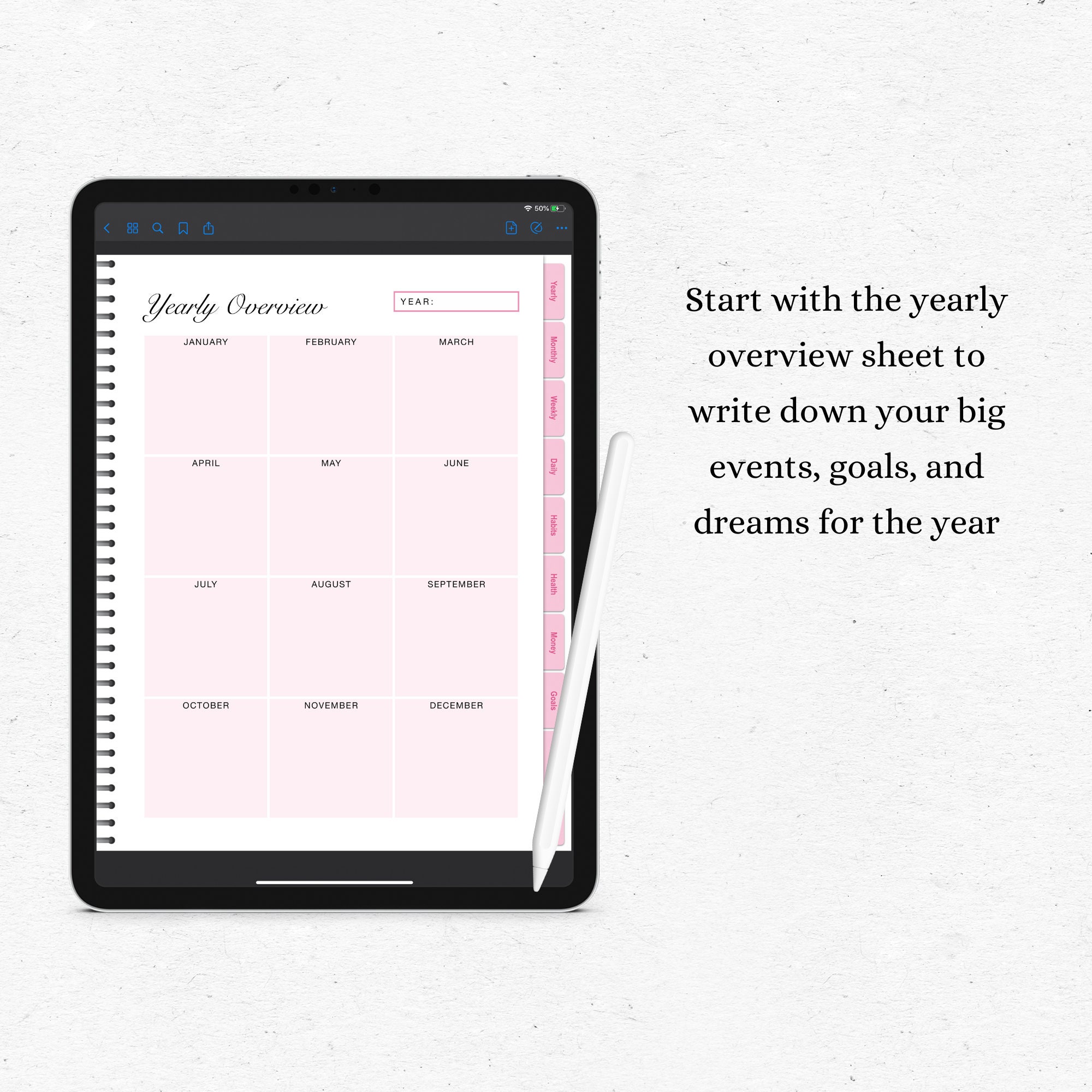 Classic Pink Watercolor Digital Planner, iPad Planner, Undated Planner ...