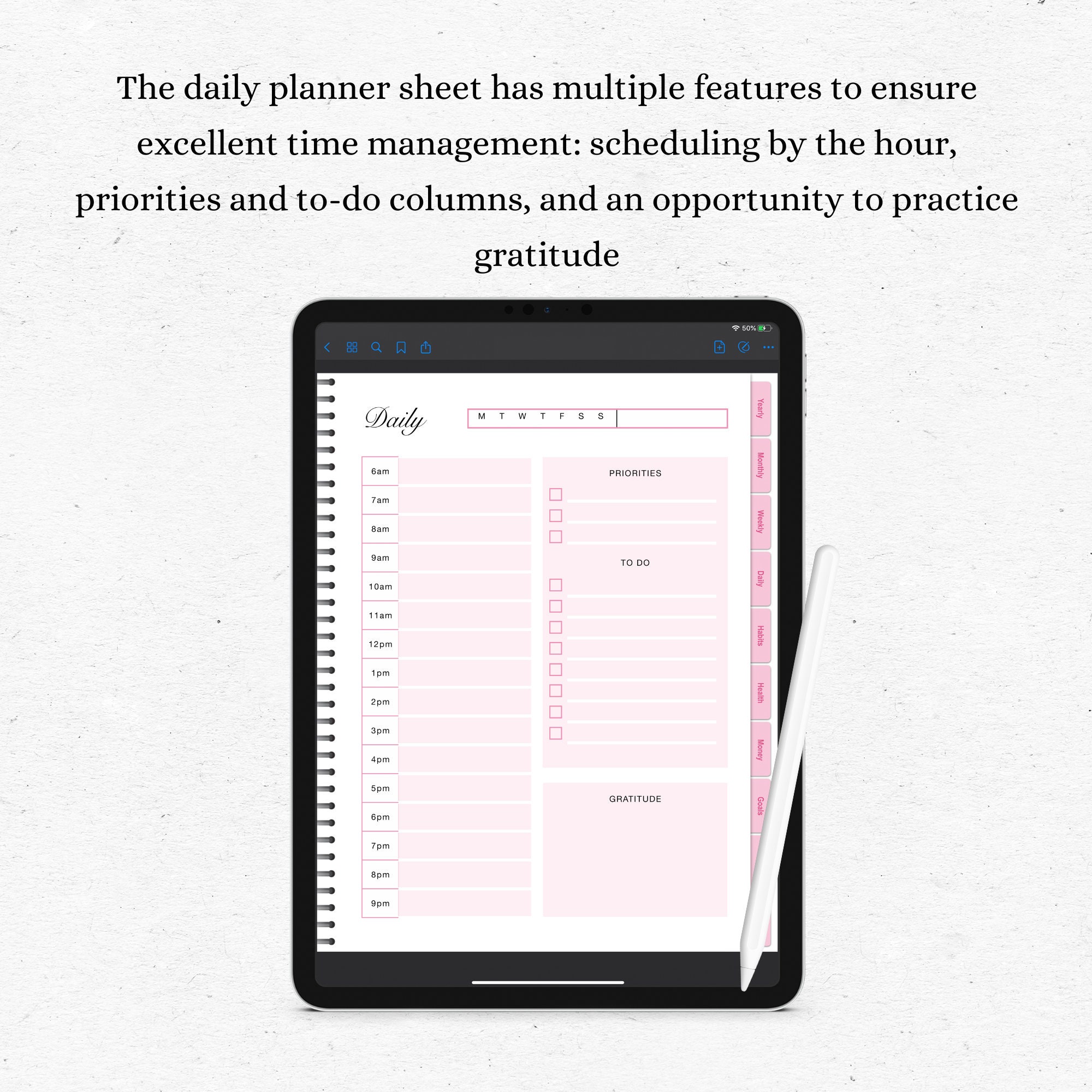 Classic Pink Watercolor Digital Planner, iPad Planner, Undated Planner ...