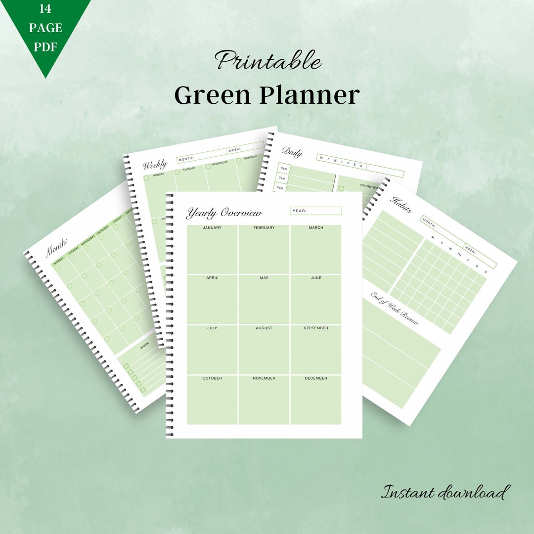 Green Printable Planner, Undated Planner, Planner Inserts, Life ...