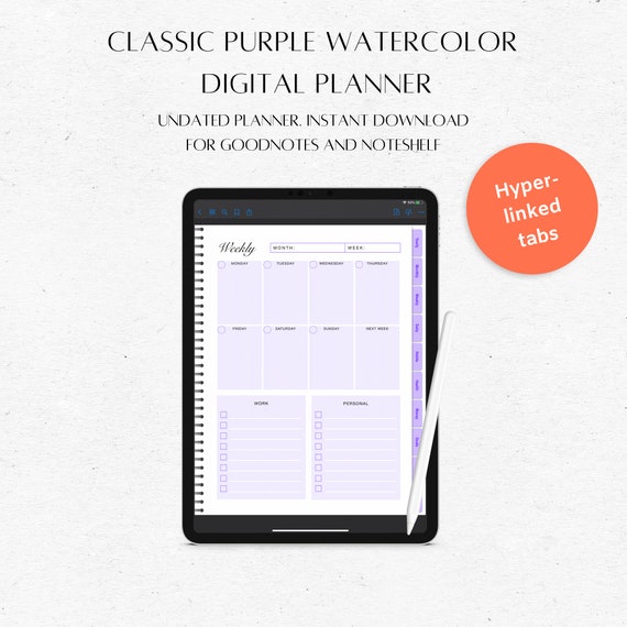 Classic Purple Watercolor Digital Planner Ipad Planner - Etsy