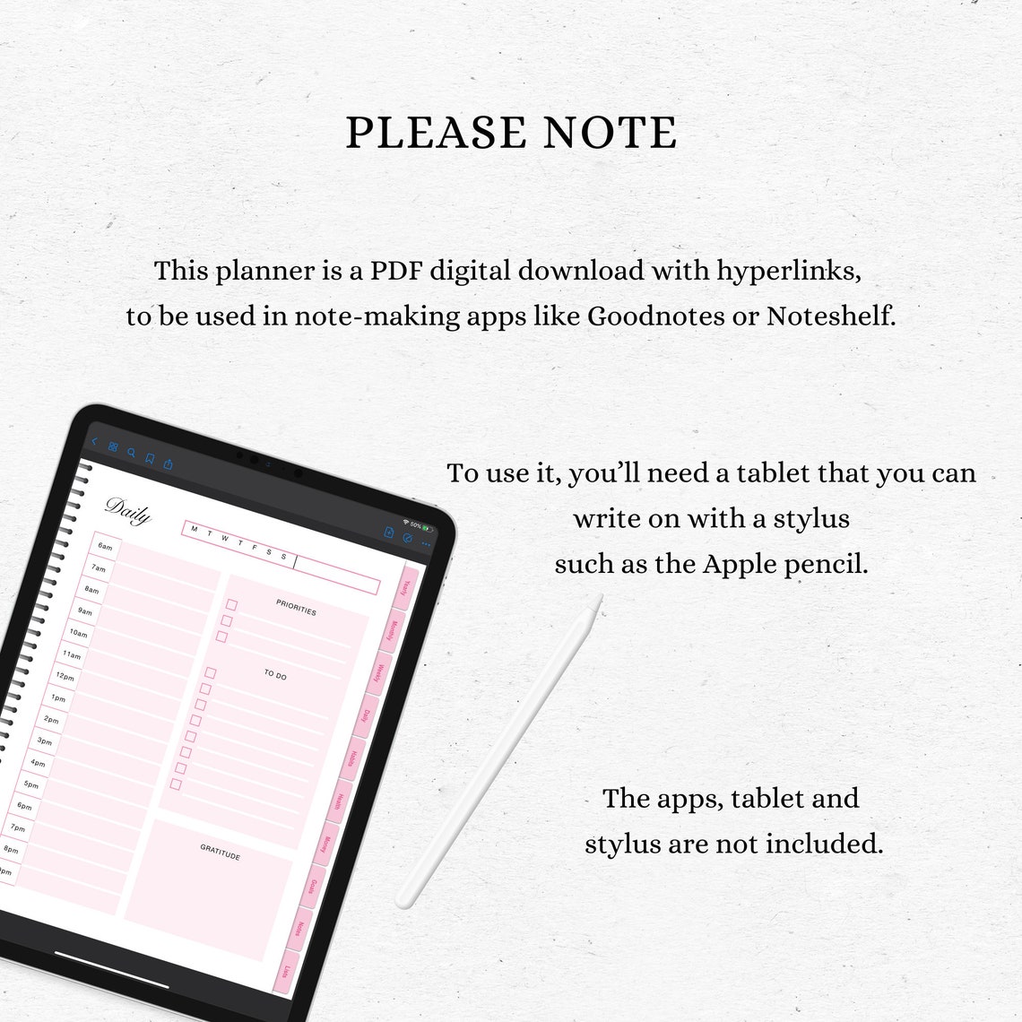 Classic Pink Watercolor Digital Planner, iPad Planner, Undated Planner ...