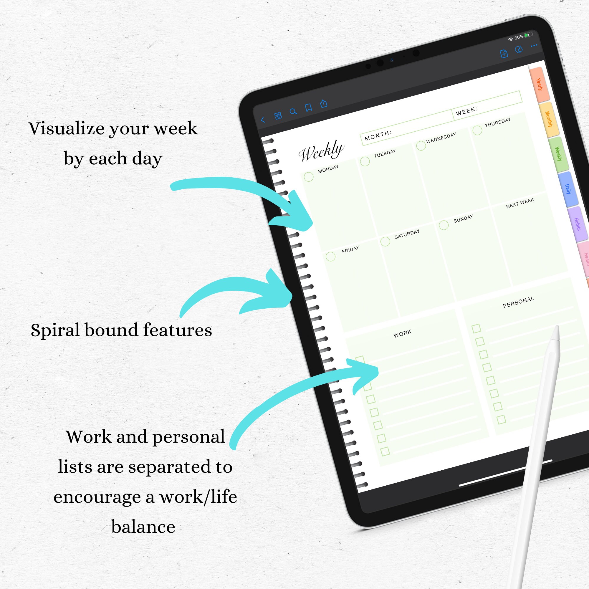 Rainbow Watercolor Digital Planner, iPad Planner, Undated Planner ...