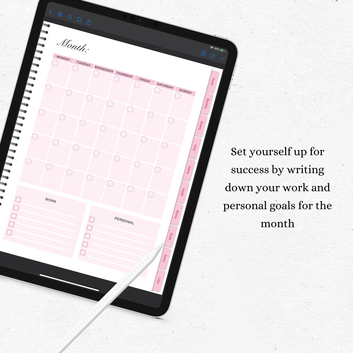 Classic Pink Watercolor Digital Planner, iPad Planner, Undated Planner ...