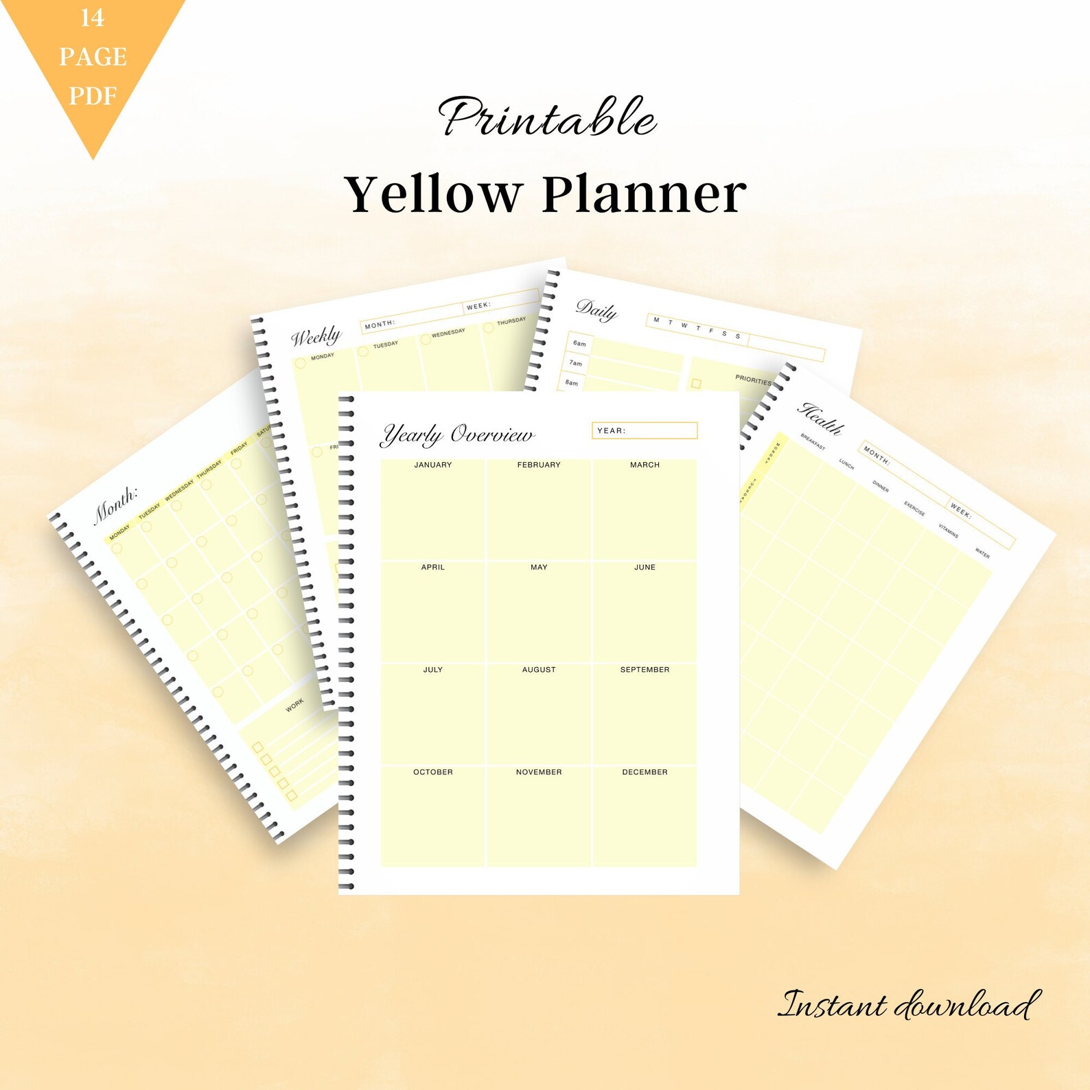 Yellow Printable Planner, Undated Planner, Planner Inserts, Life ...