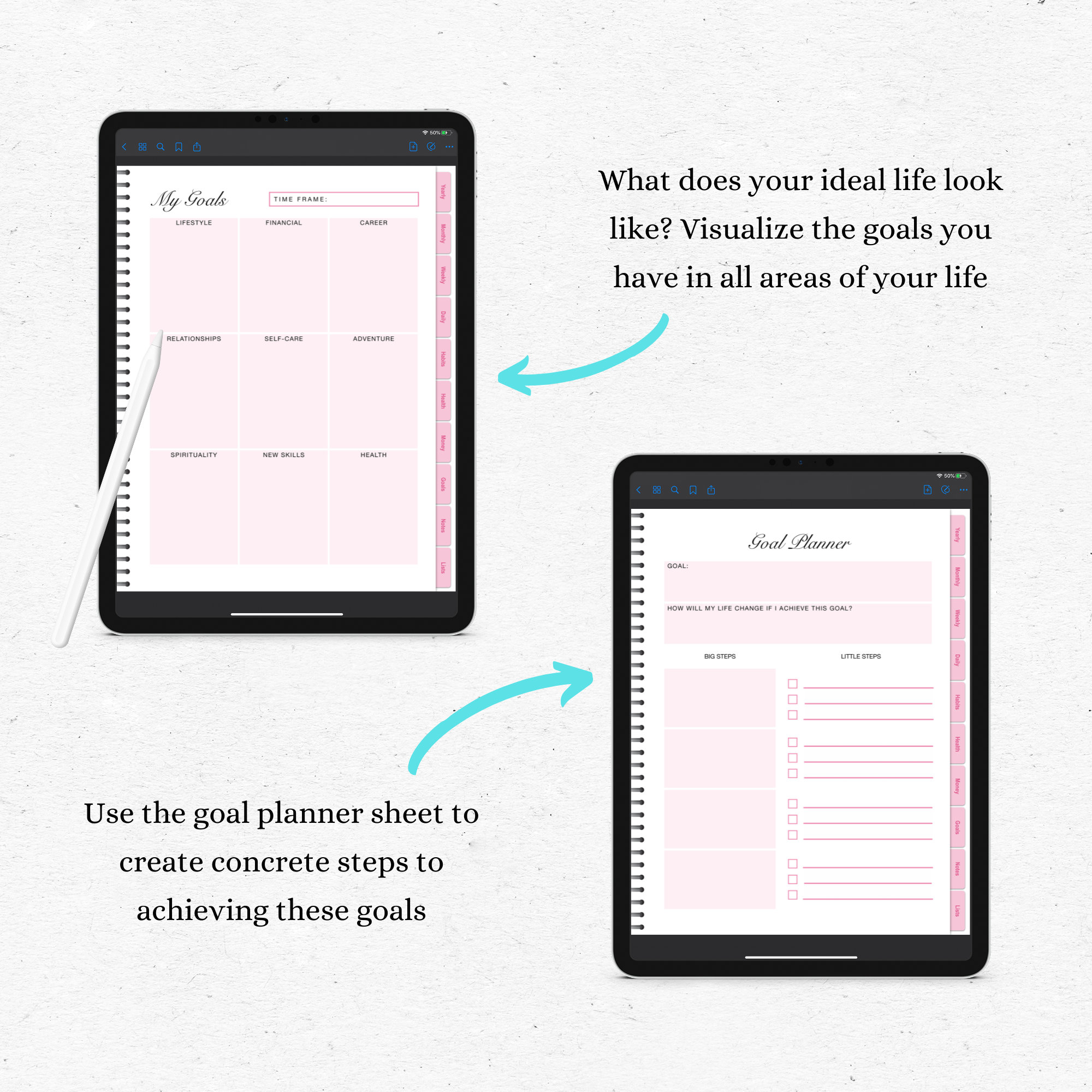 Classic Pink Watercolor Digital Planner, iPad Planner, Undated Planner ...