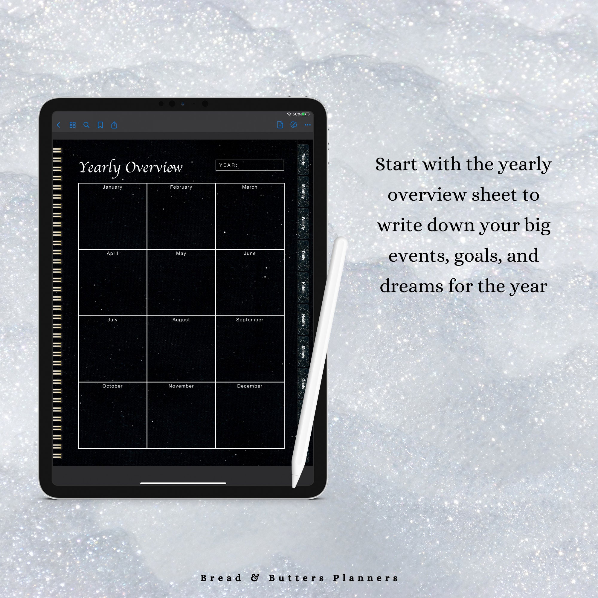 Black Starry Night Digital Planner, ACOTAR Inspired iPad Planner ...
