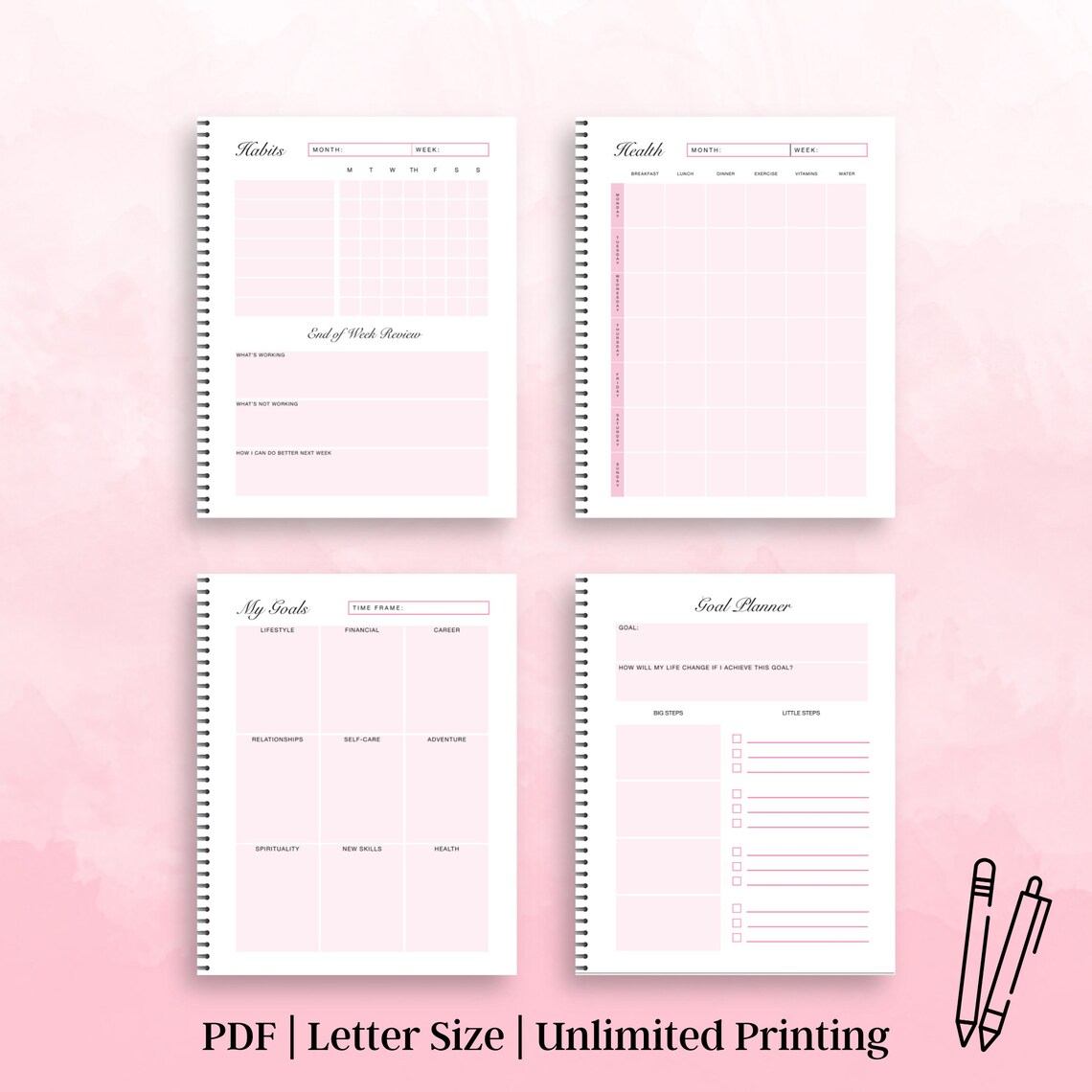 Pink Printable Planner, Undated Planner, Planner Inserts, Life ...