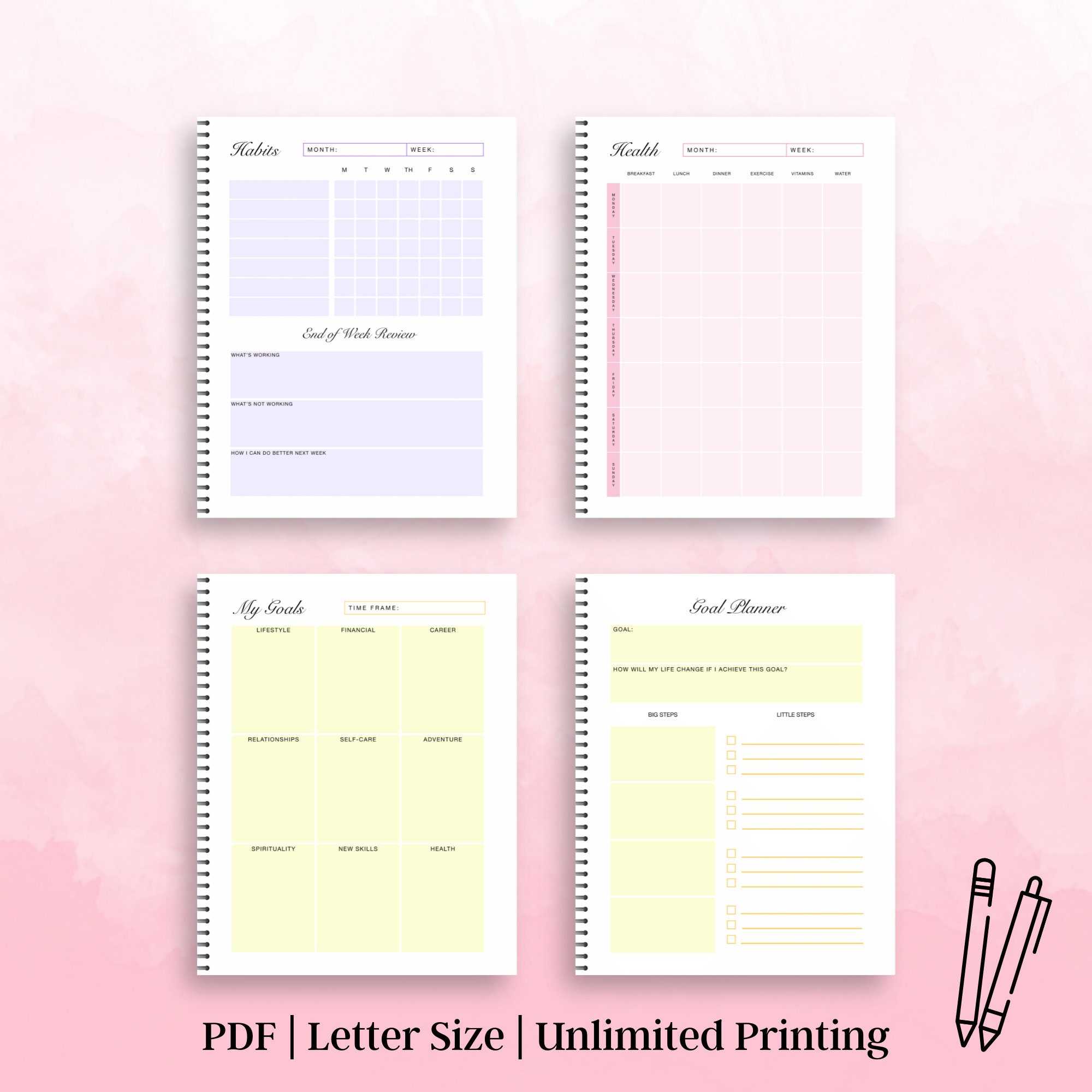 Rainbow Printable Planner, Undated Planner, Planner Inserts, Life ...