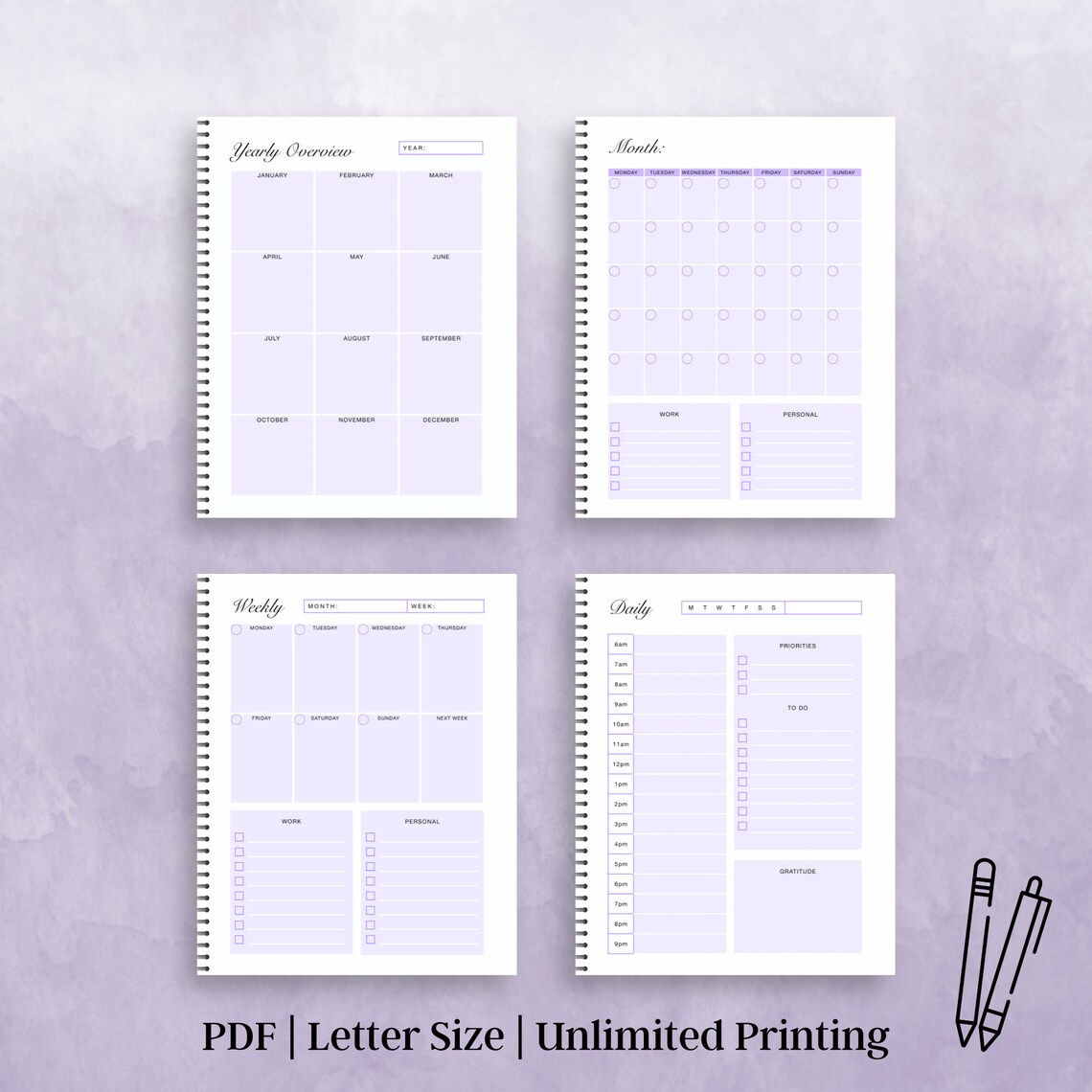 Purple Printable Planner, Undated Planner, Planner Inserts, Life ...