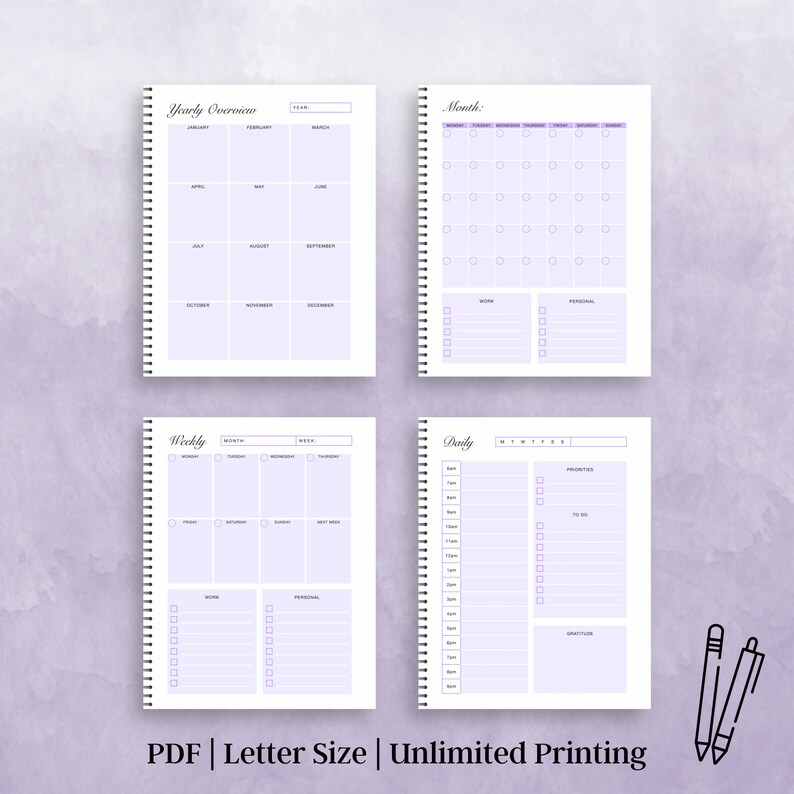 Purple Printable Planner, Undated Planner, Planner Inserts, Life ...