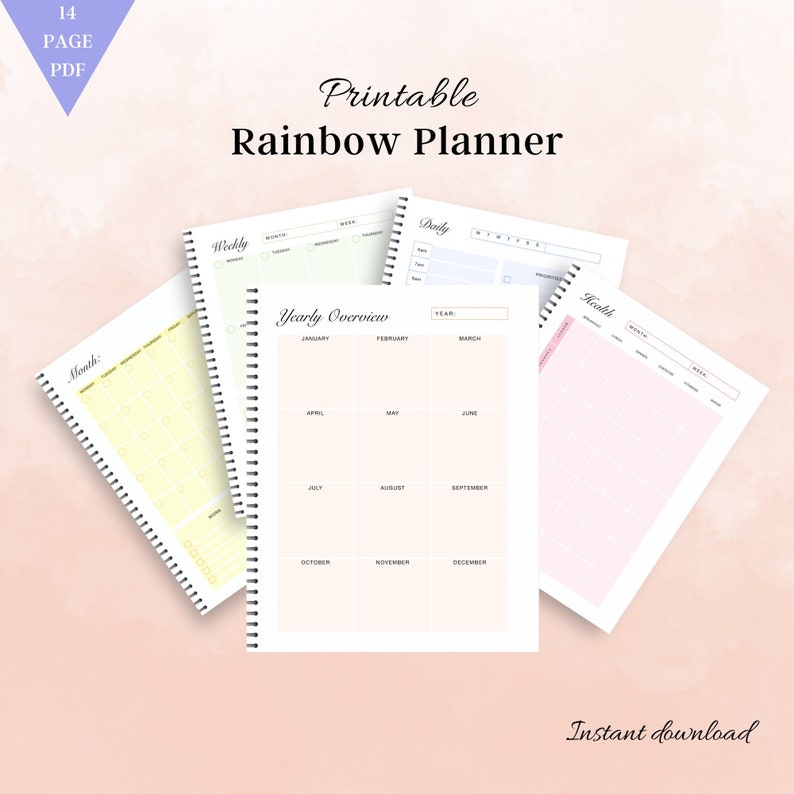 Rainbow Printable Planner, Undated Planner, Planner Inserts, Life ...
