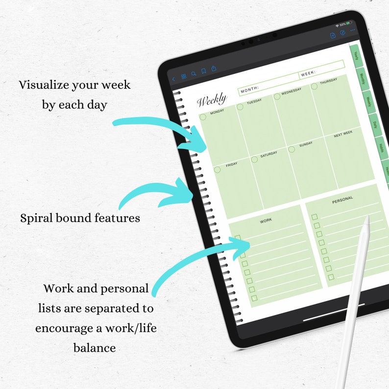 Classic Green Watercolor Digital Planner, iPad Planner, Undated Planner ...