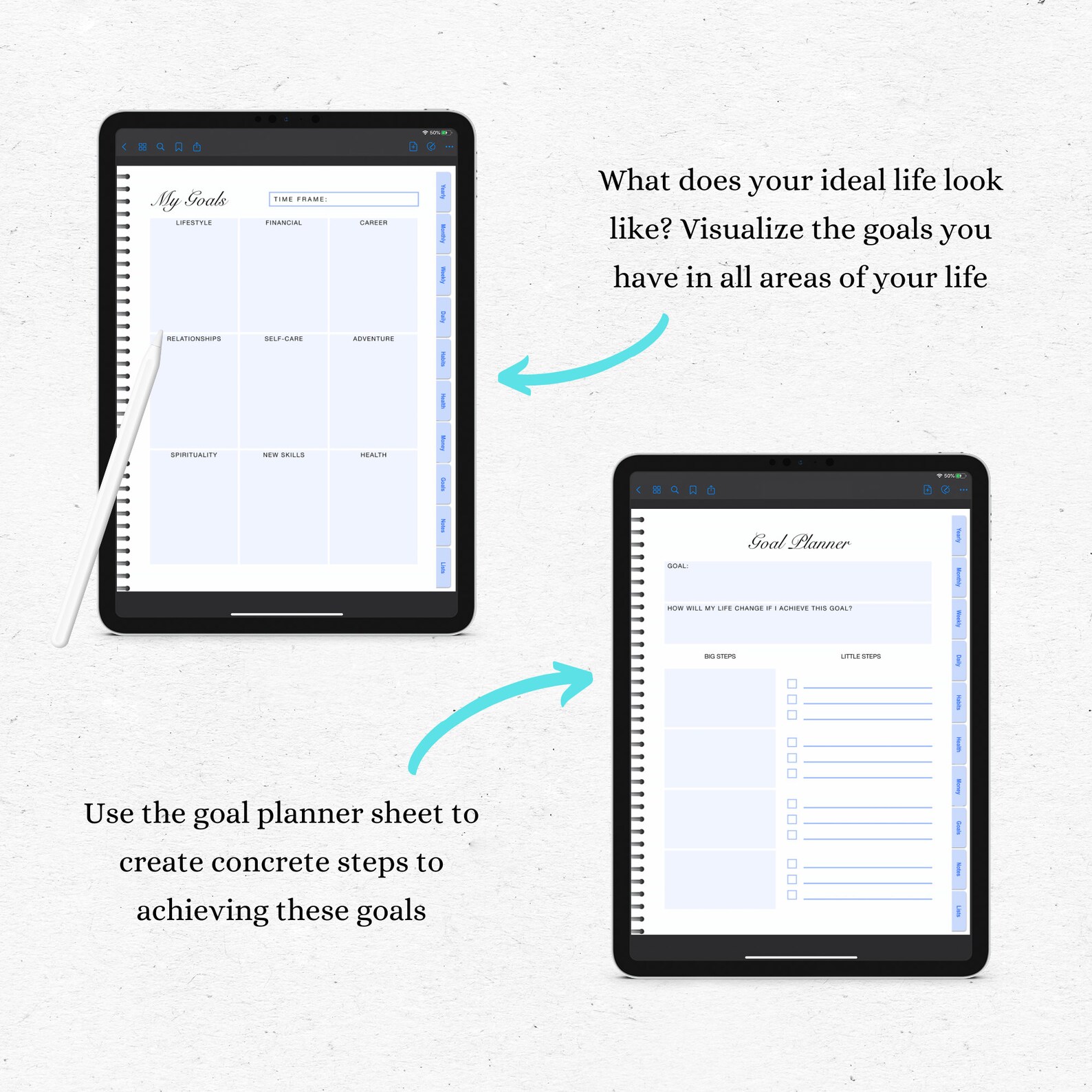 Classic Blue Watercolor Digital Planner, iPad Planner, Undated Planner ...