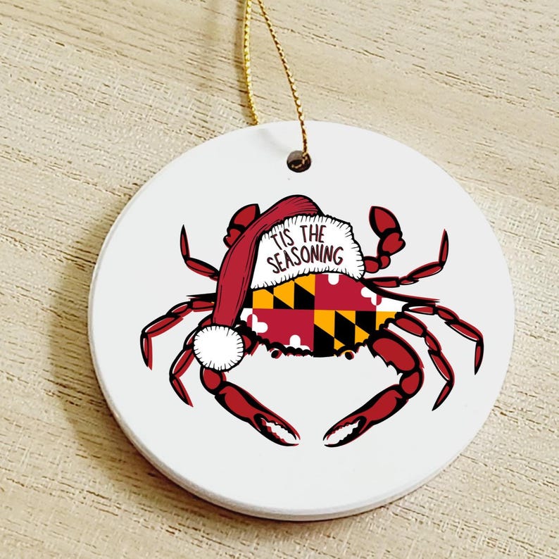 Tis the Seasoning Maryland Crab Ornament, Coastal Holiday Decor, Beach ...
