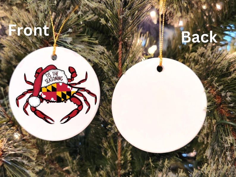 Tis the Seasoning Maryland Crab Ornament, Coastal Holiday Decor, Beach ...