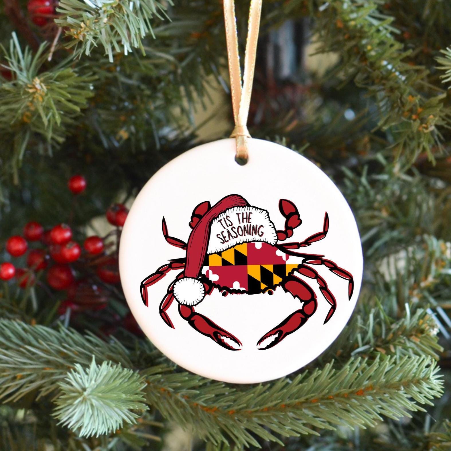 Tis the Seasoning Maryland Crab Ornament, Coastal Holiday Decor, Beach ...