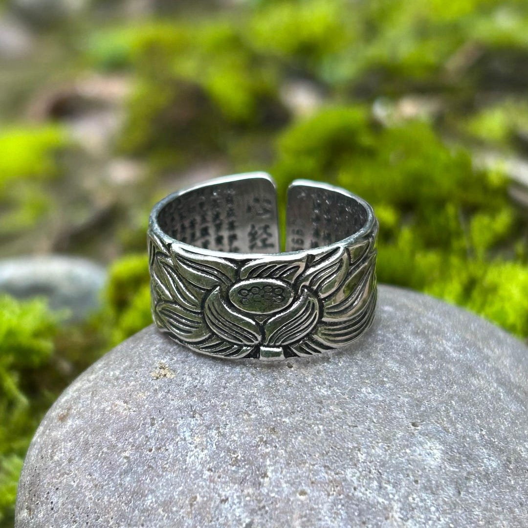 Silver Japanese Adjustable Lotus Flower Ring, Silver Fashion Ring, Mens ...