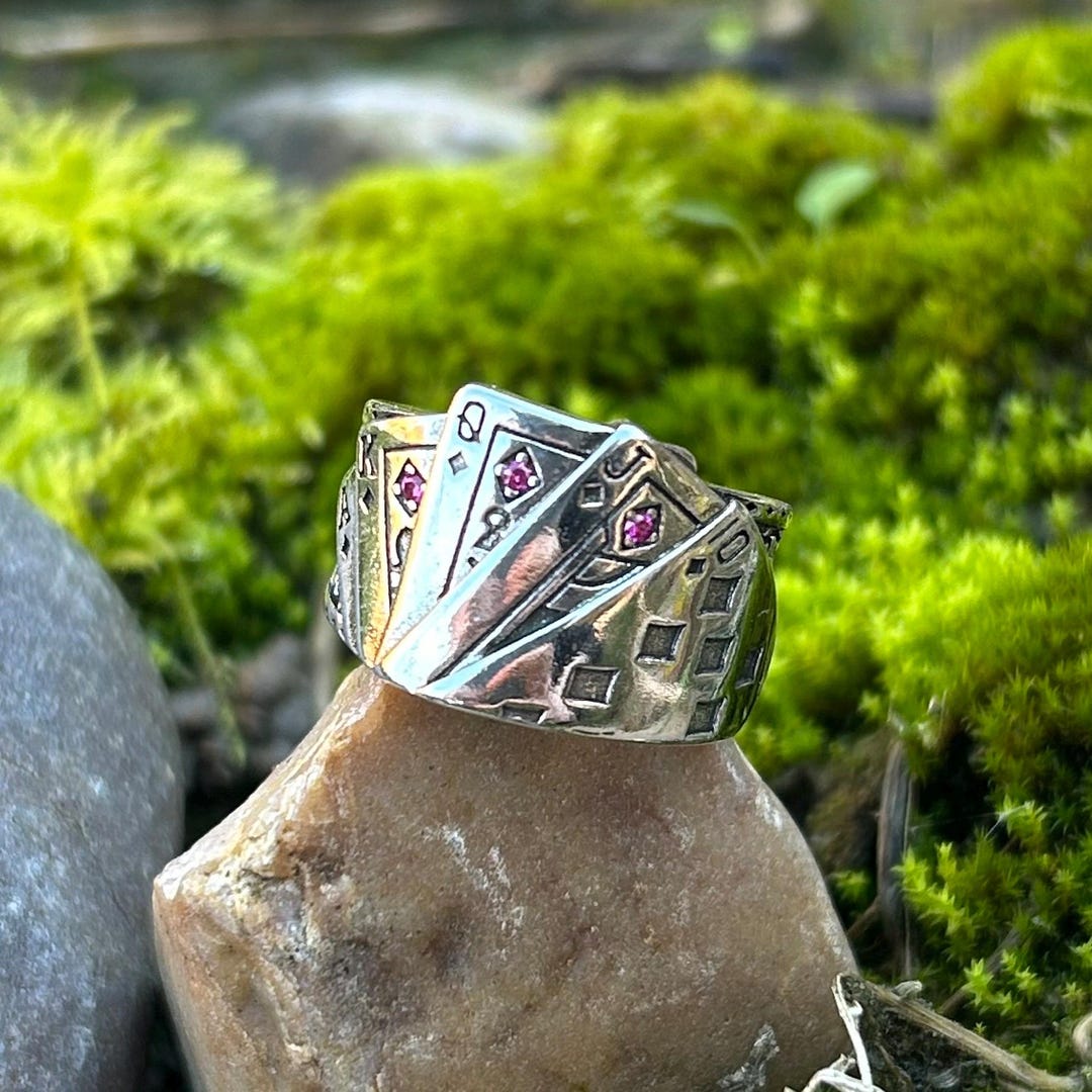 Silver Coloured Adjustable Playing Cards Ring, Playing Cards Jewellery ...