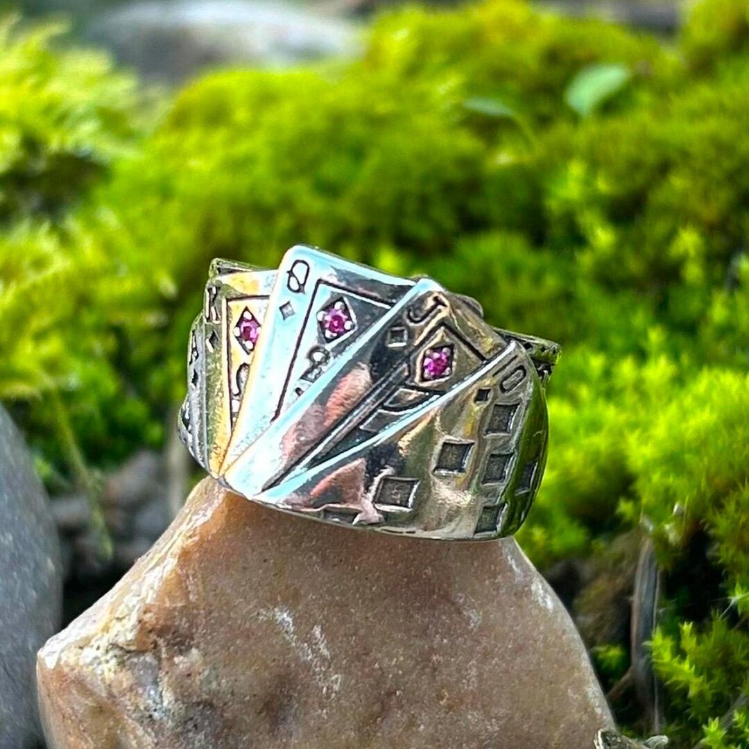 Adjustable Silver Playing Cards Ring, Playing Cards Ring, Deck of Cards ...