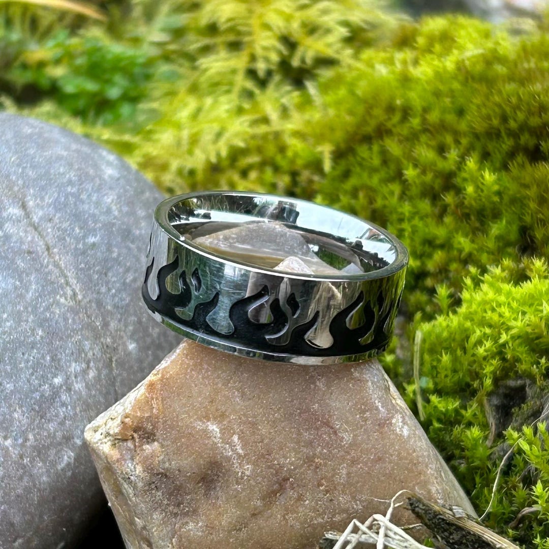 Silver Stainless Steel Flame Ring, Fire Ring, Silver Ring, Flame Jewellery, Flame Band, Silver ...