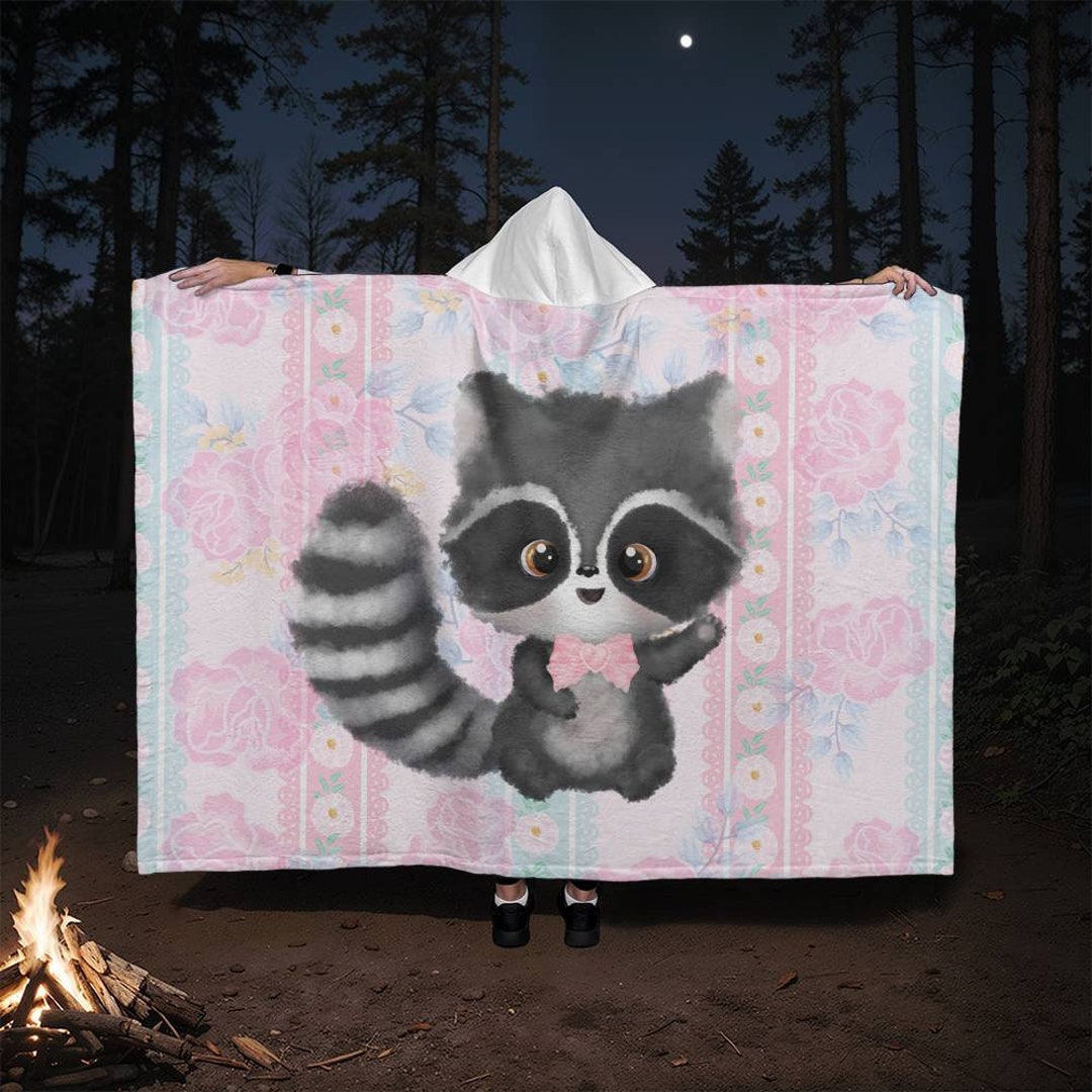 Super Cute Cozy Coquette Raccoon Floral Bow Popular Right Now Hooded ...