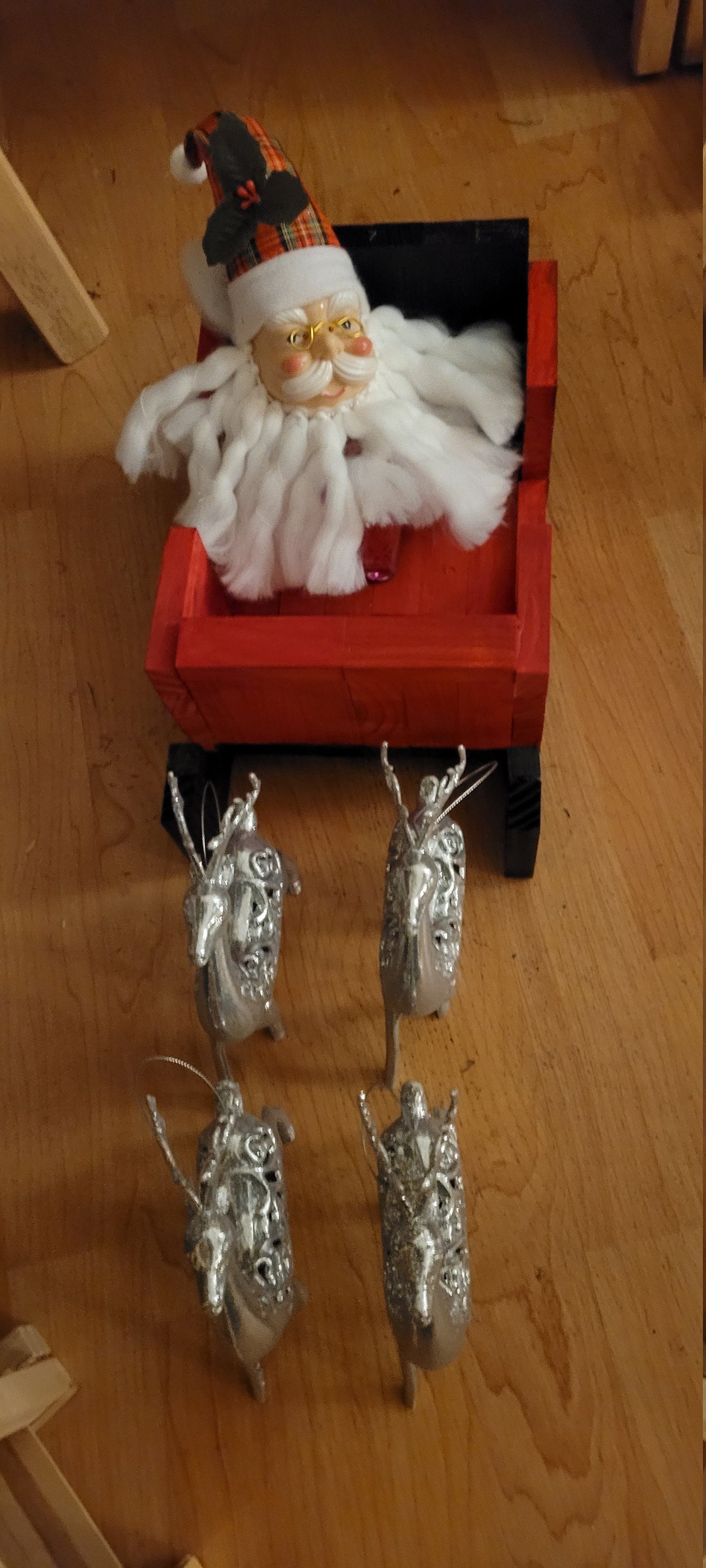 Homemade Jenga Sleigh With 4 Reindeer and Plush Santa - Etsy