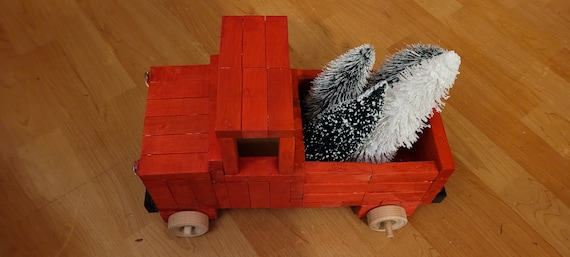 Homemade Red Toy Truck Made From Jenga Blocks | Etsy