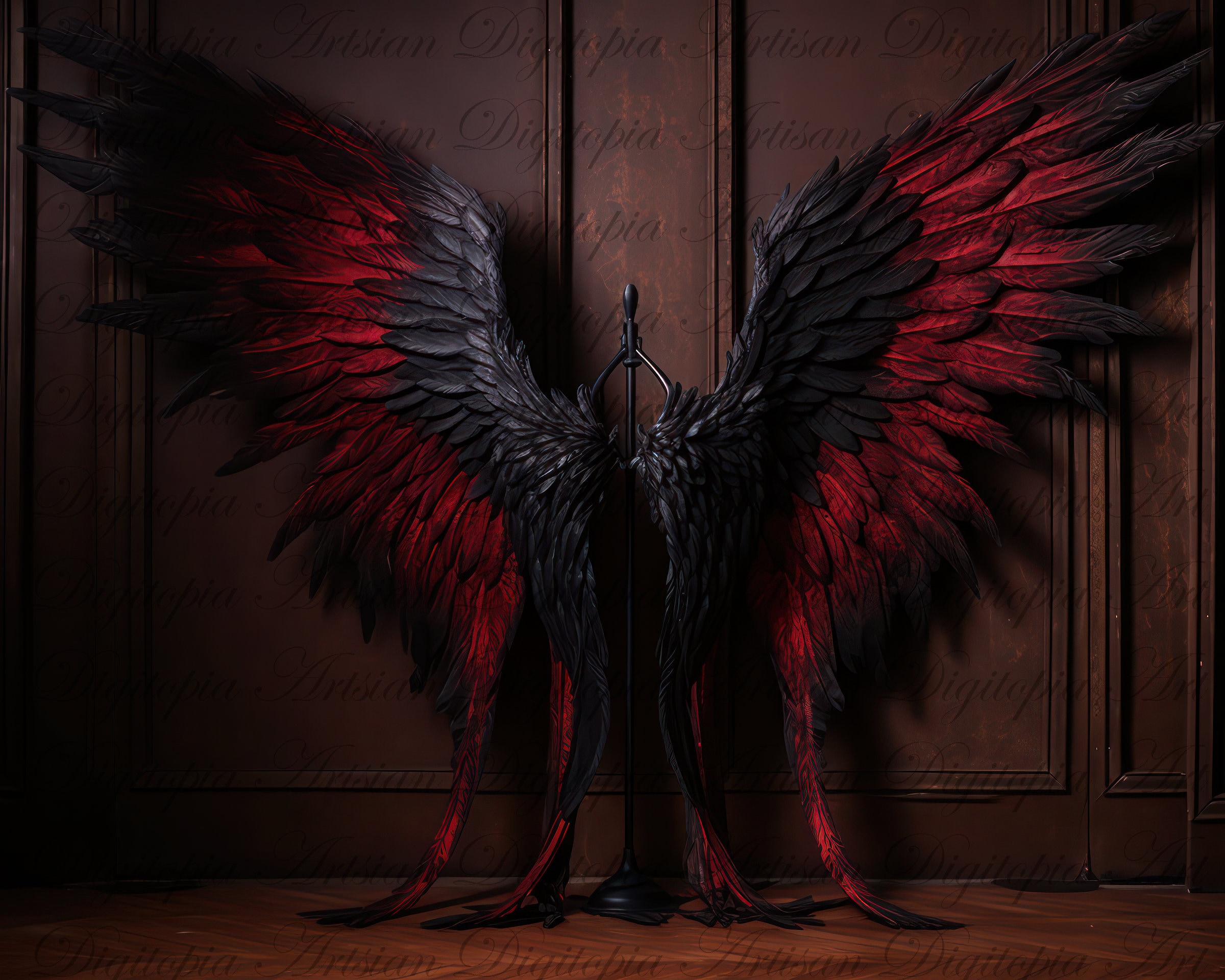 Gothic Wings for Dark Angel Photoshoot, Red and Black Feathered Wings ...