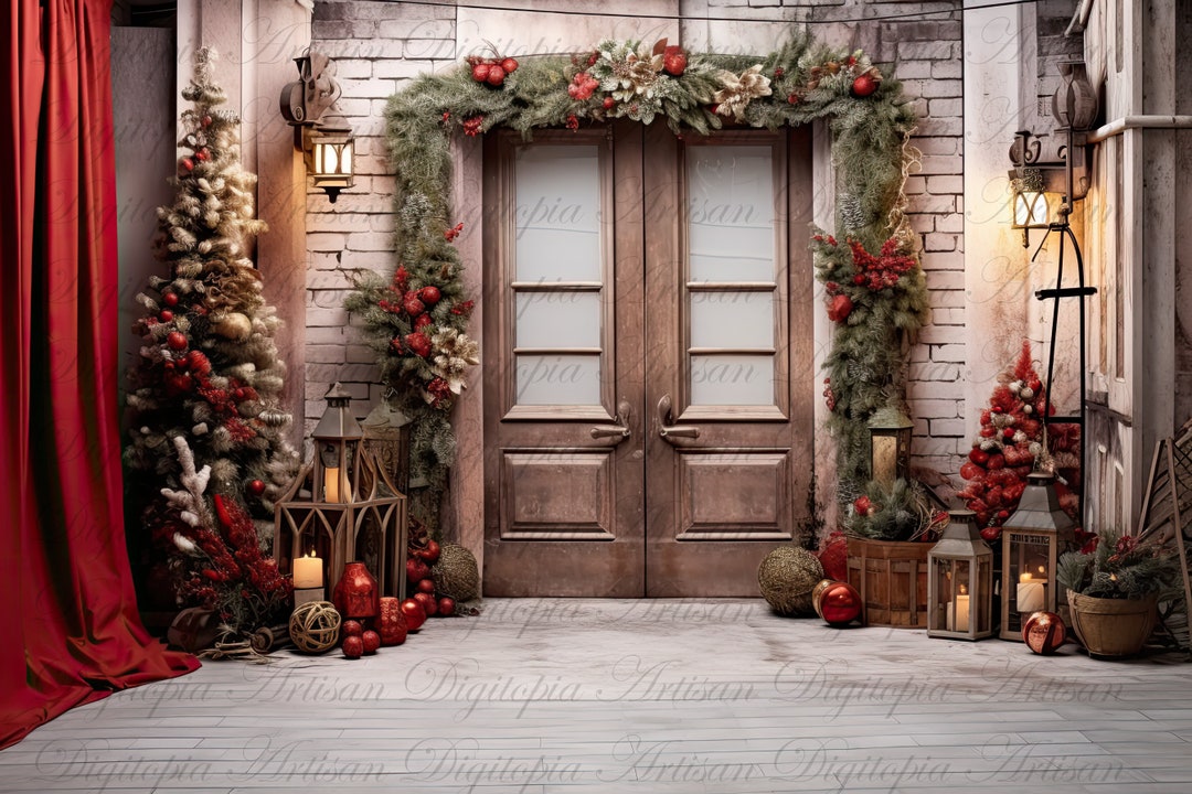 Christmas Family Photography Digital Background, Festive Holiday Theme ...