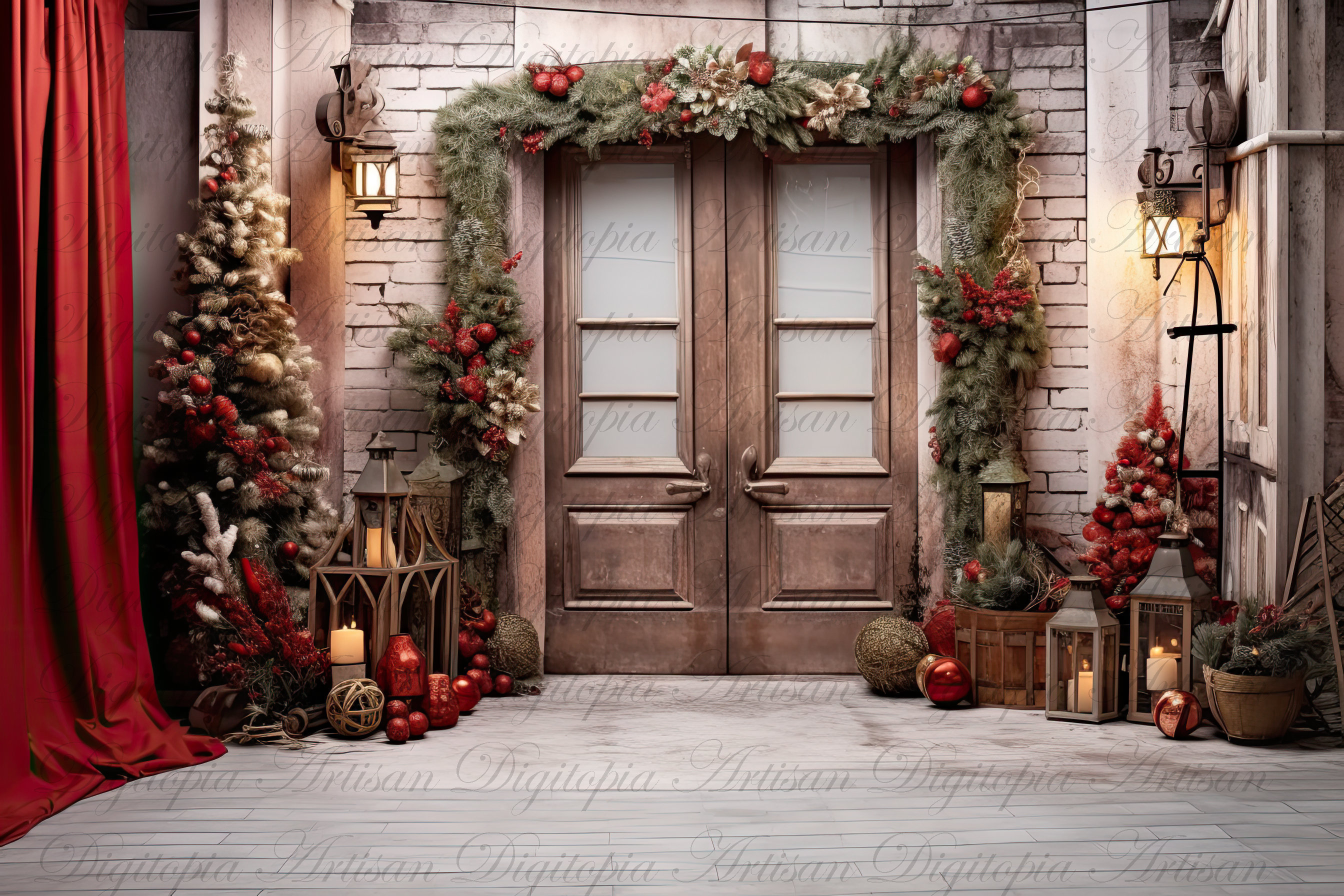 Christmas Family Photography Digital Background, Festive Holiday Theme ...