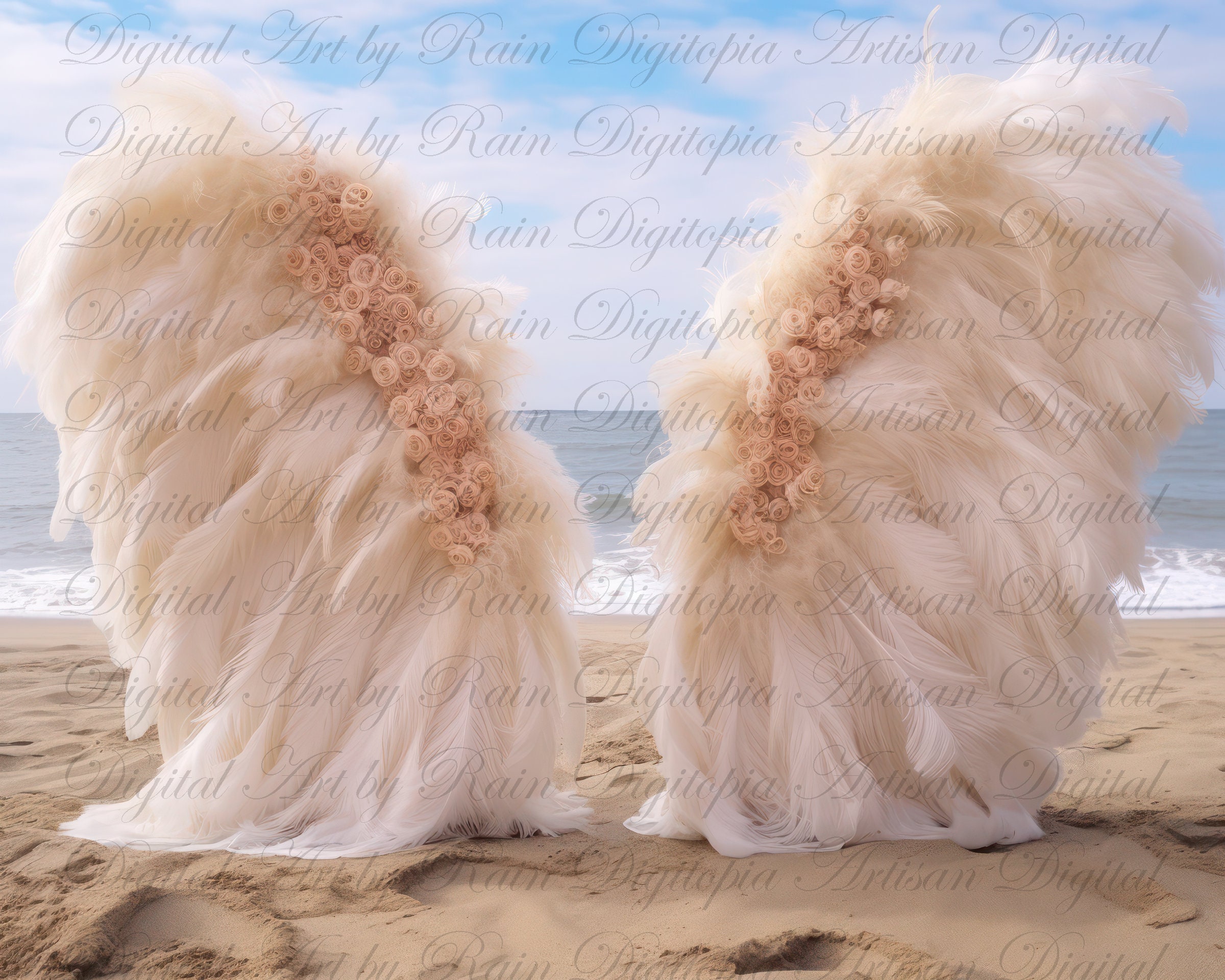 Boho Angel Wings on the Beach, Maternity Photography Digital Backdrop ...