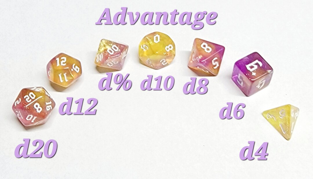 DUNGEONS and DRAGONS Dice Set Advantage Two-tone Yellow/purple 7 Piece ...