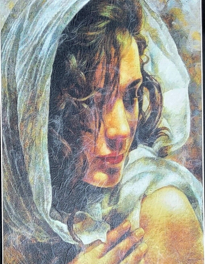 DEMURE BEAUTY 9x12 Wood Panel Art Rice Paper Art Come With Command ...