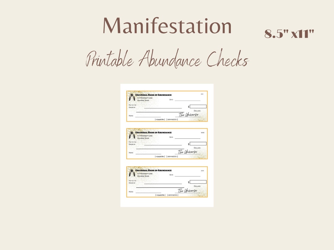PRINTABLE MANIFESTATION CHECKS, Money Manifestation, Law of Abundance ...
