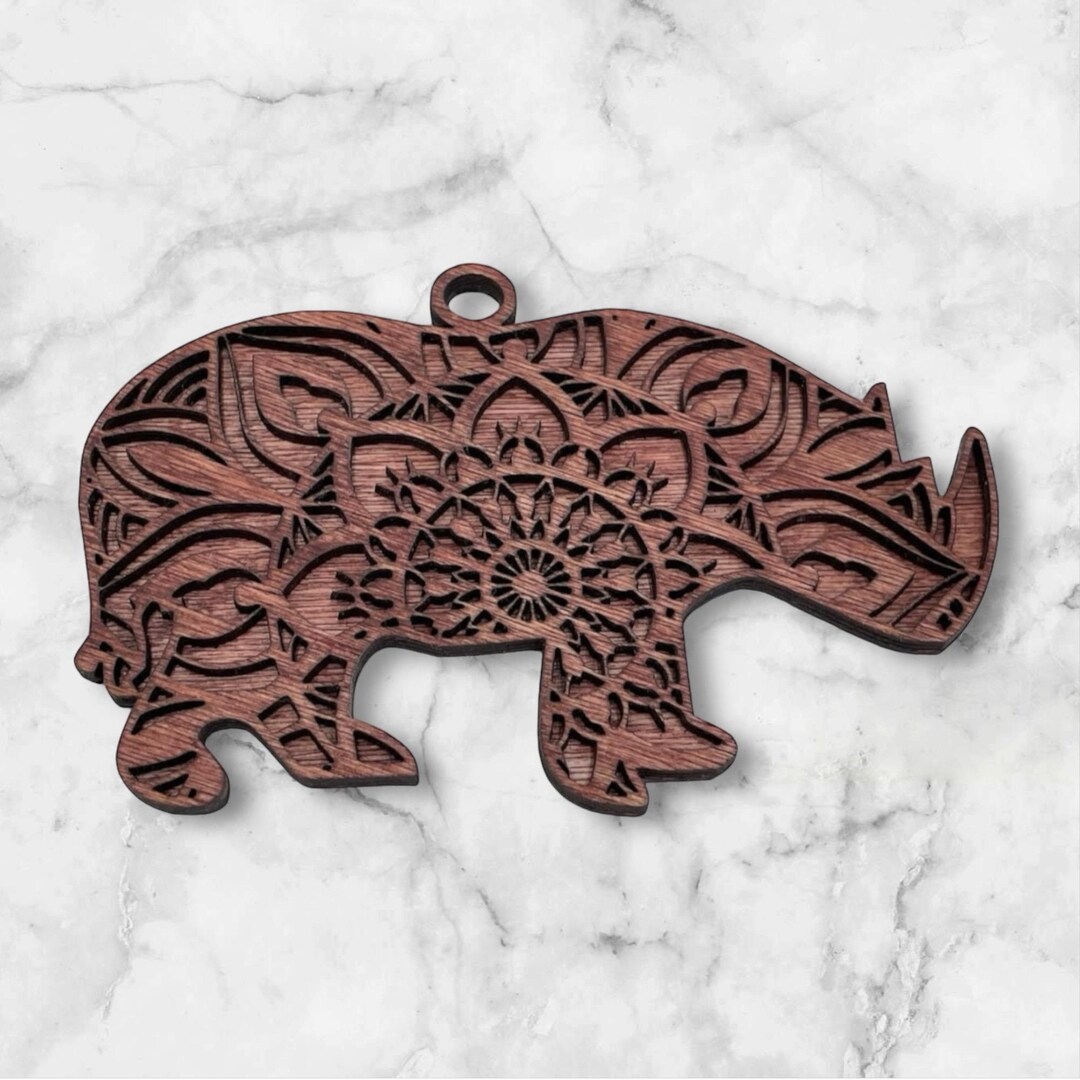 Rhino Christmas Ornament, Handcrafted Rustic Bohemian Wooden Rhino ...