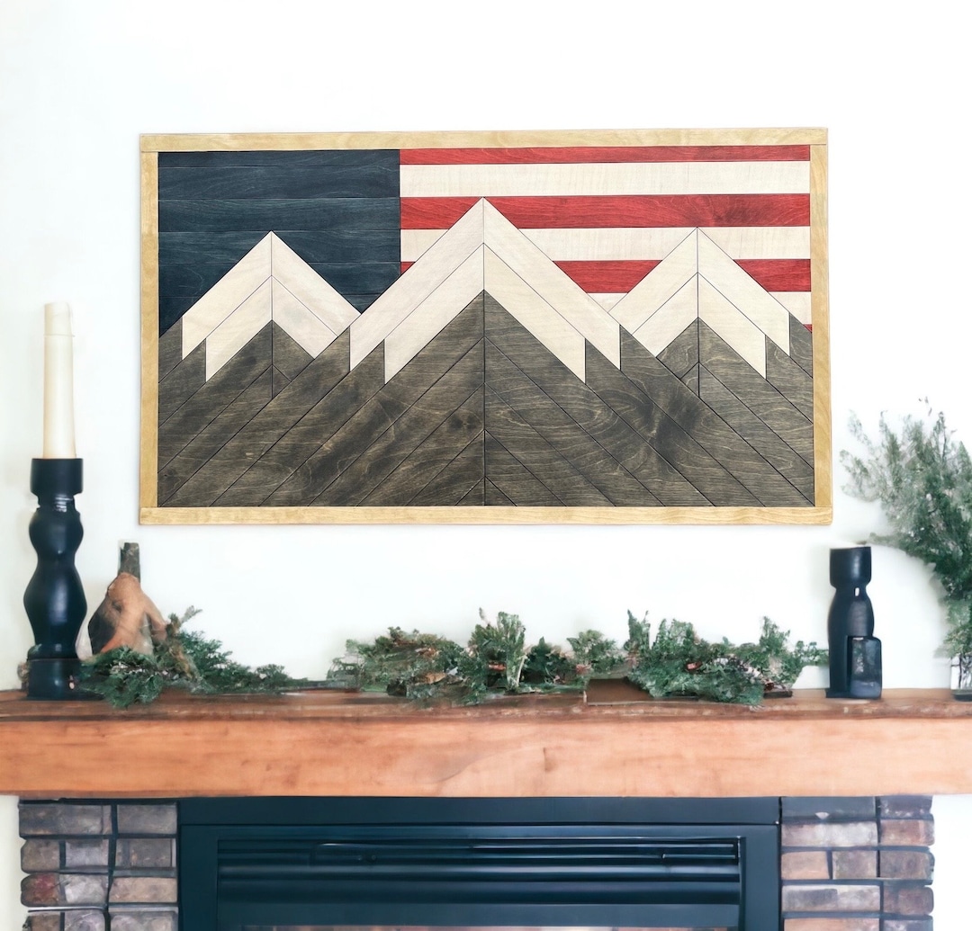 Quilted Colorado Mountain Wall Art, American Flag Art, Wood Wall Art ...