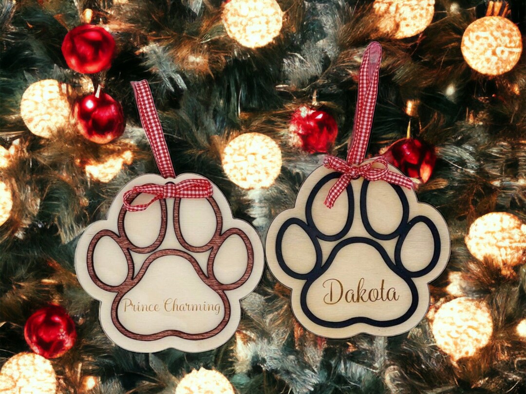 Dog Paw Print Ornament, Personalized Layered Wooden Ornament - Etsy