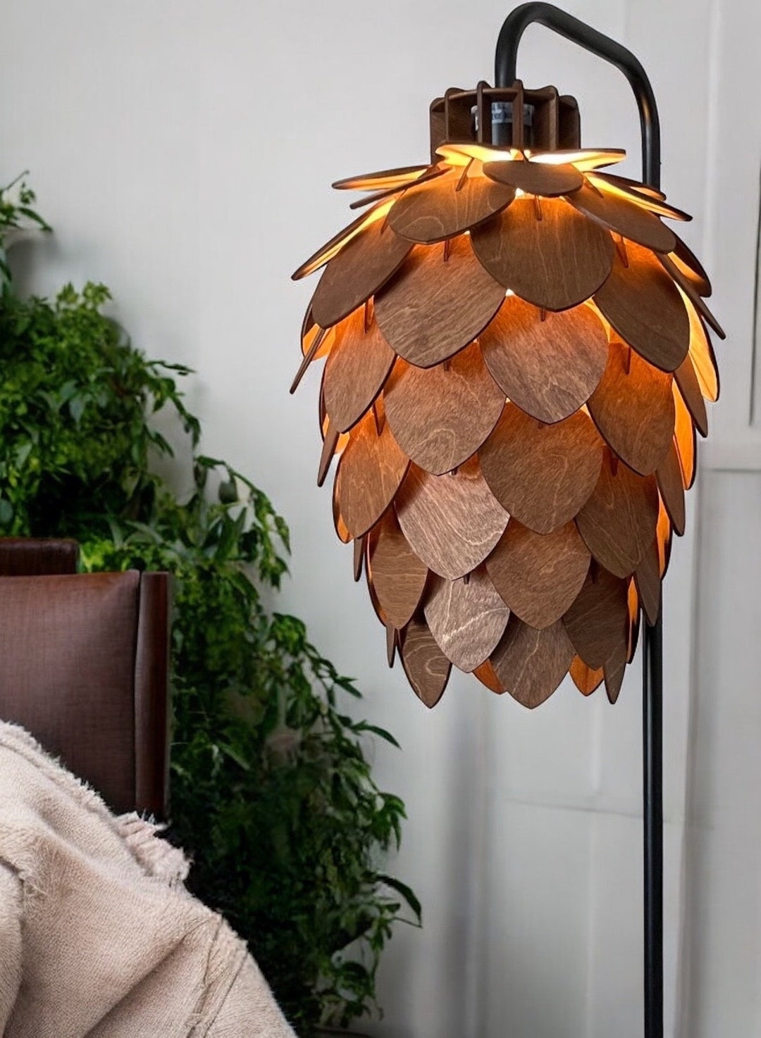 Unique Handcrafted Wooden Hop Pendant Lamp, Pinecone Lamp, Chandelier ...