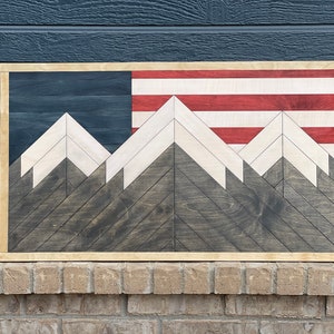 Quilted Colorado Mountain Wall Art, American Flag Art, Wood Wall Art ...