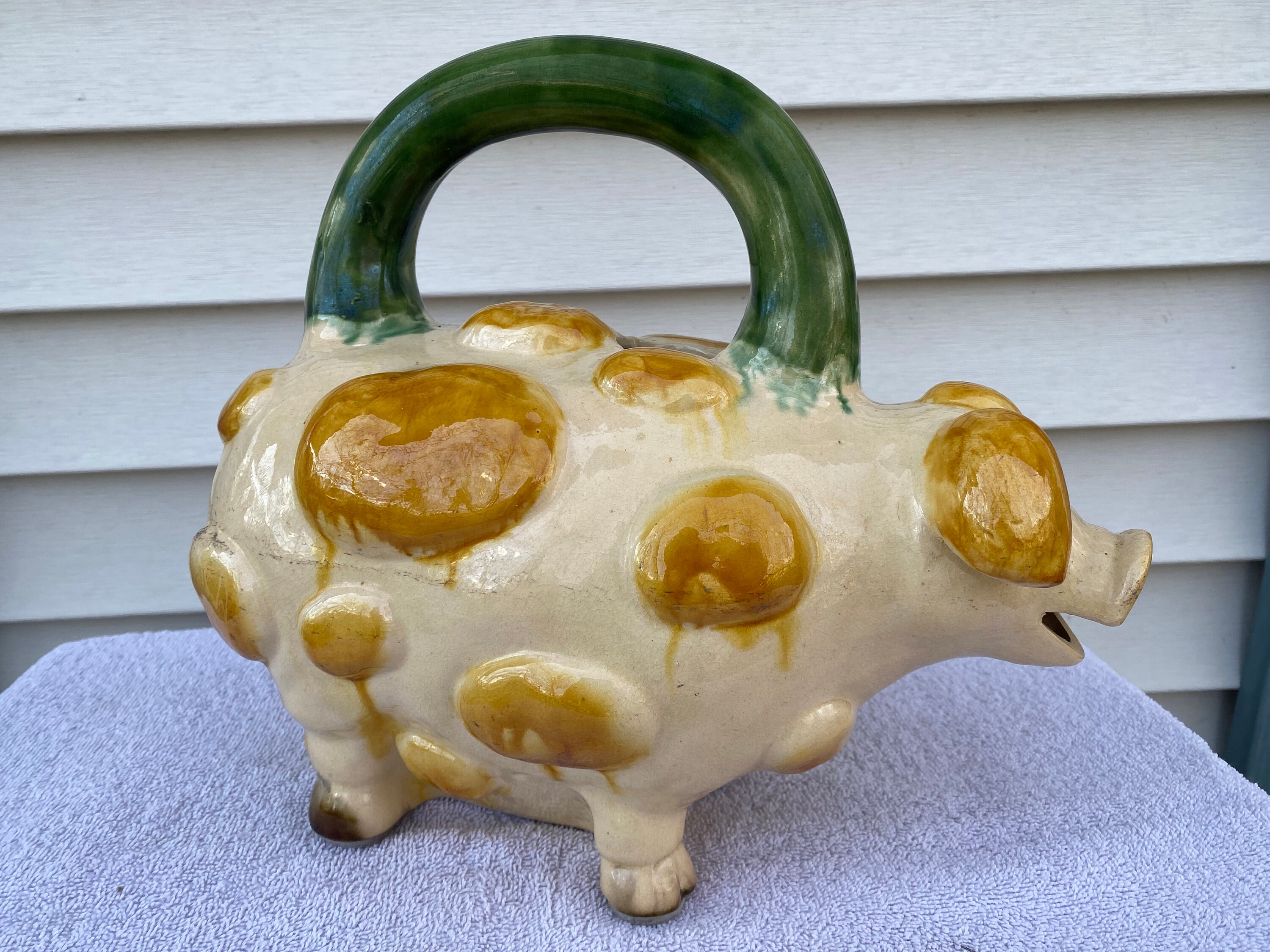 Adorable Vintage Majolica Style Pig Pitcher/watering Can Shabby Chic ...