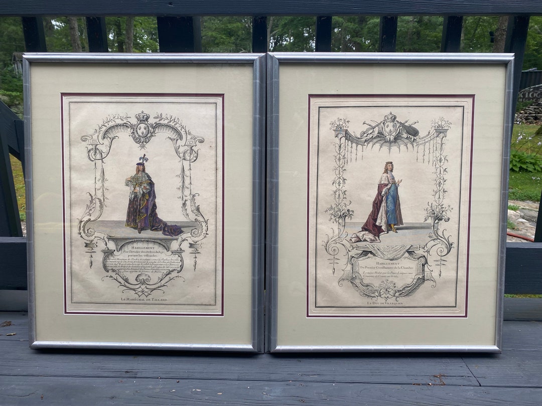 Vintage Pair of French Fashion Lithographs Hand Colored Depicting ...
