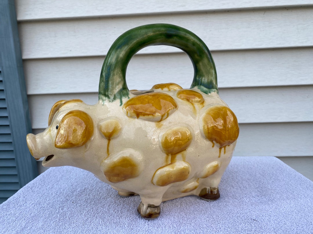 Adorable Vintage Majolica Style Pig Pitcher/watering Can Shabby Chic ...