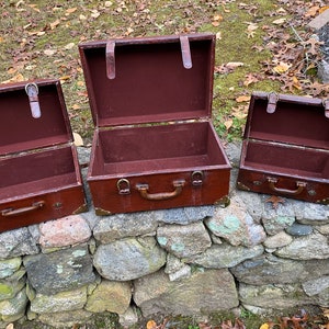 Funky Vintage Trio of Faux Russet Leather With Brass Embellishments ...